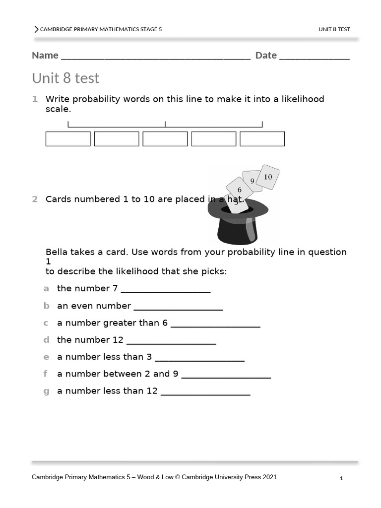 Prim Maths 5 2ed TR Unit 8 Test | PDF