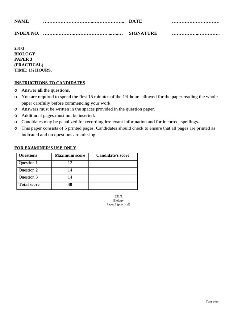 Biology Practical Exam 16 Questions | PDF