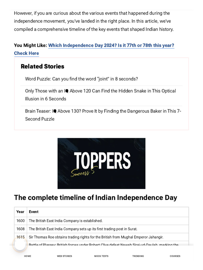 Timeline of Indian Freedom Struggle For Independence | PDF | British ...
