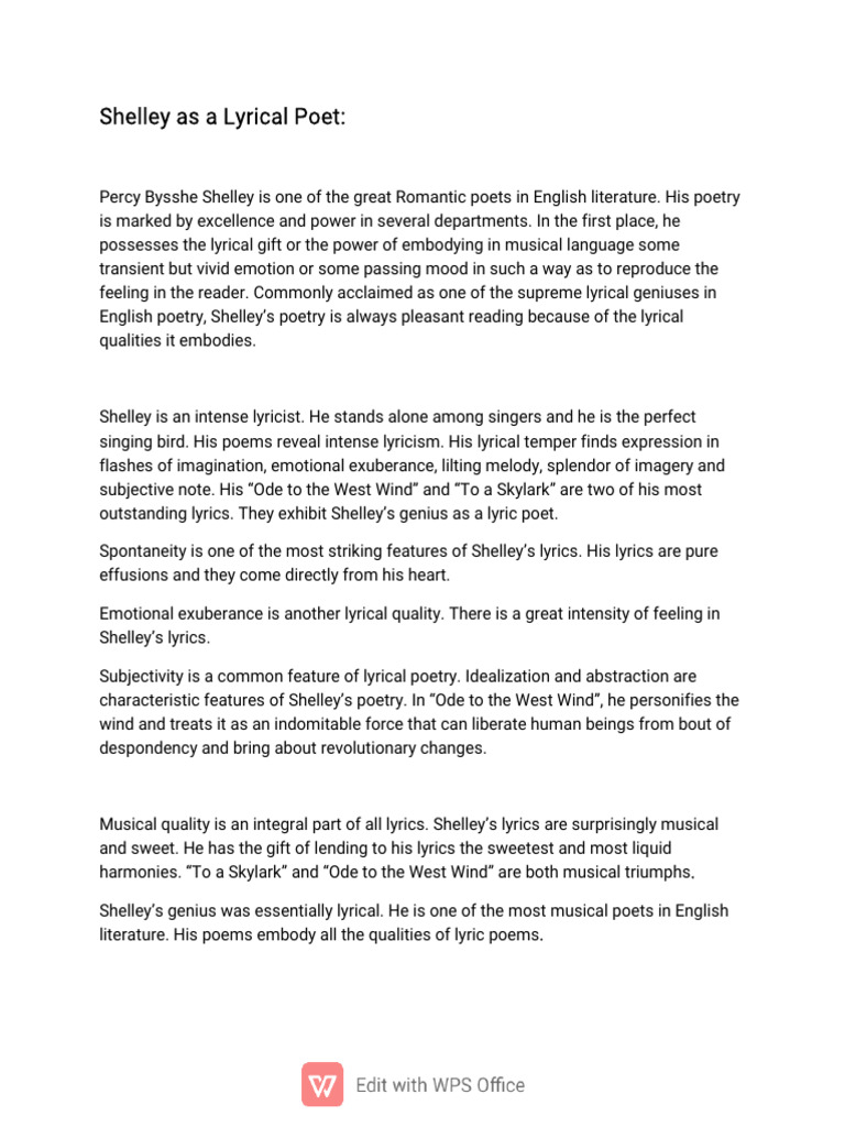 PB Shelley As A Revolutionary Poet | PDF