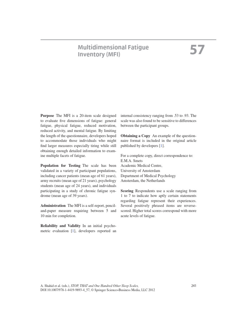 Multidimensional Fatigue Inventory (MFI) | PDF