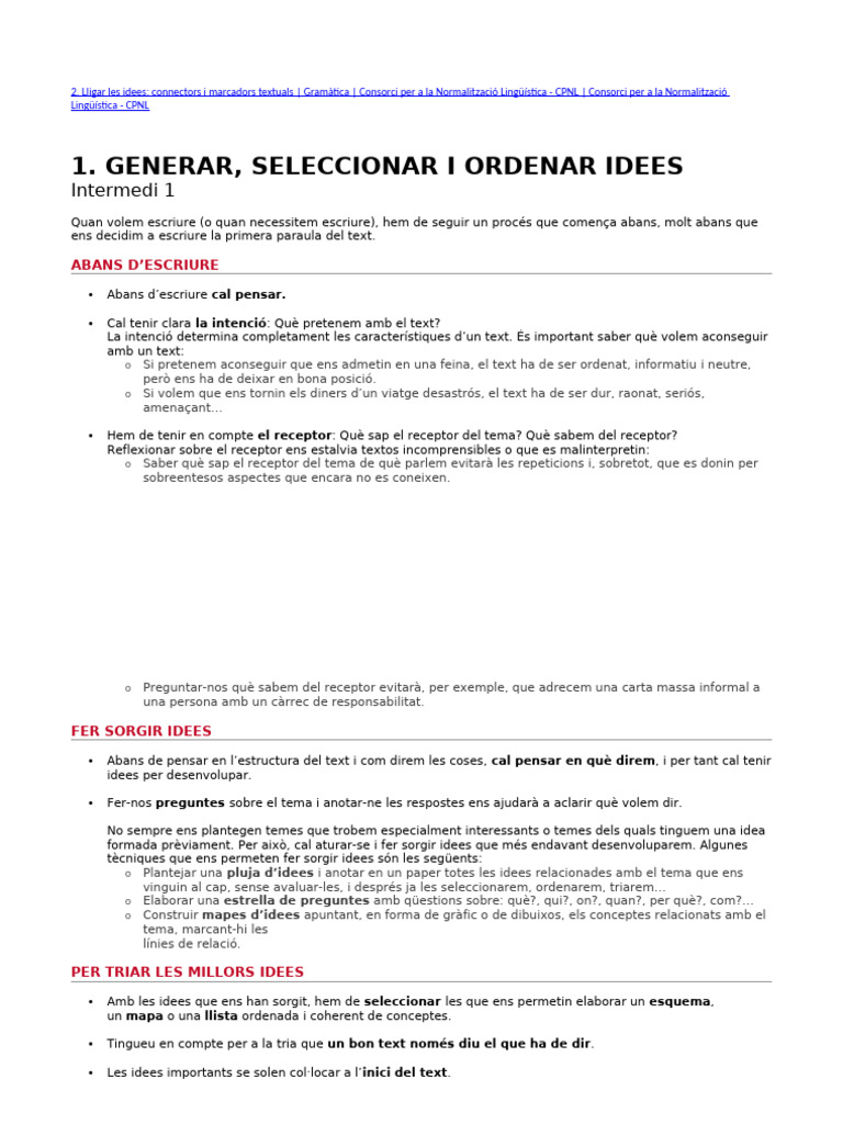 Lligar Les Idees Connectors I Marcadors Textuals | PDF
