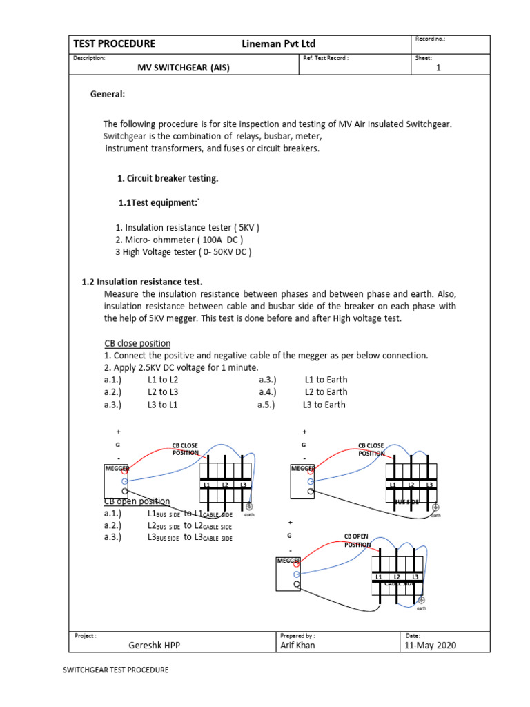 MV & LV Testing Procedure | PDF | Transformer | Insulator (Electricity)
