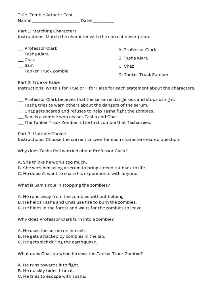 Title Zombie Attack Quiz | PDF