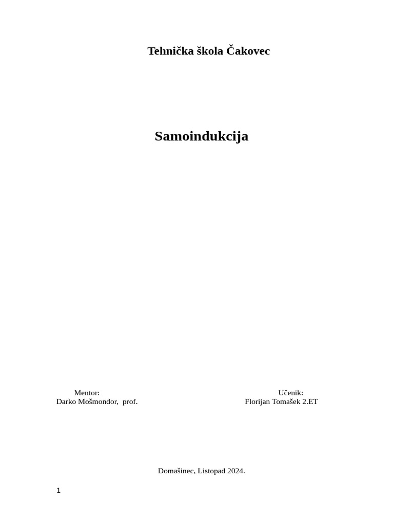Samoindukcija Florijan Tomašek | PDF
