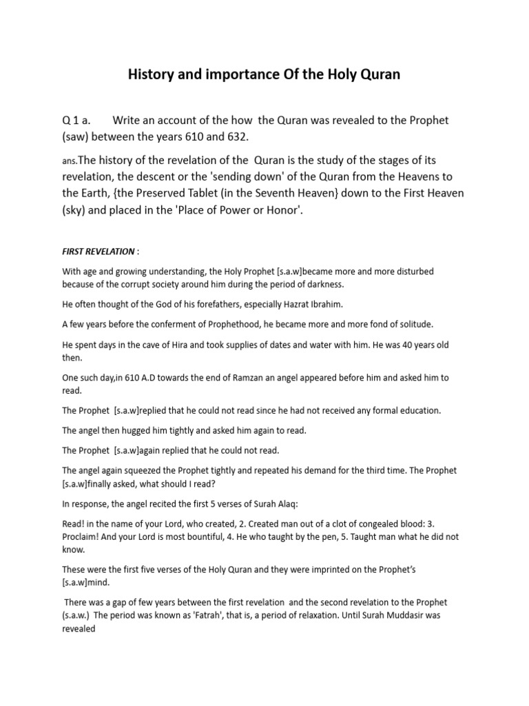 Updated Revelation of The Holy Quran 610-632 AD 2 | PDF | Quran ...