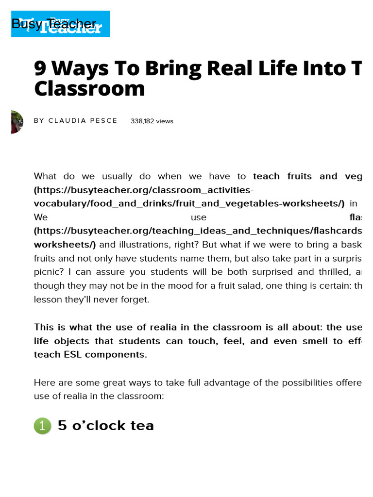 Bring Real Life Into The Classroom | PDF