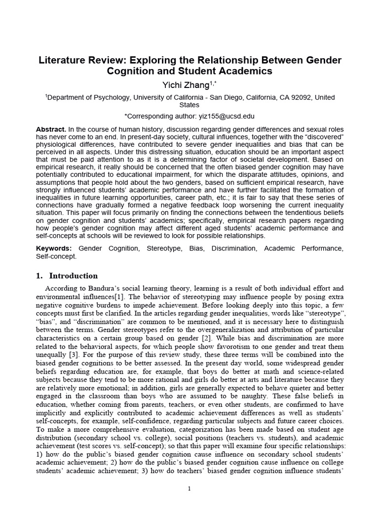 Literature Review: Exploring The Relationship Between Gender Cognition ...
