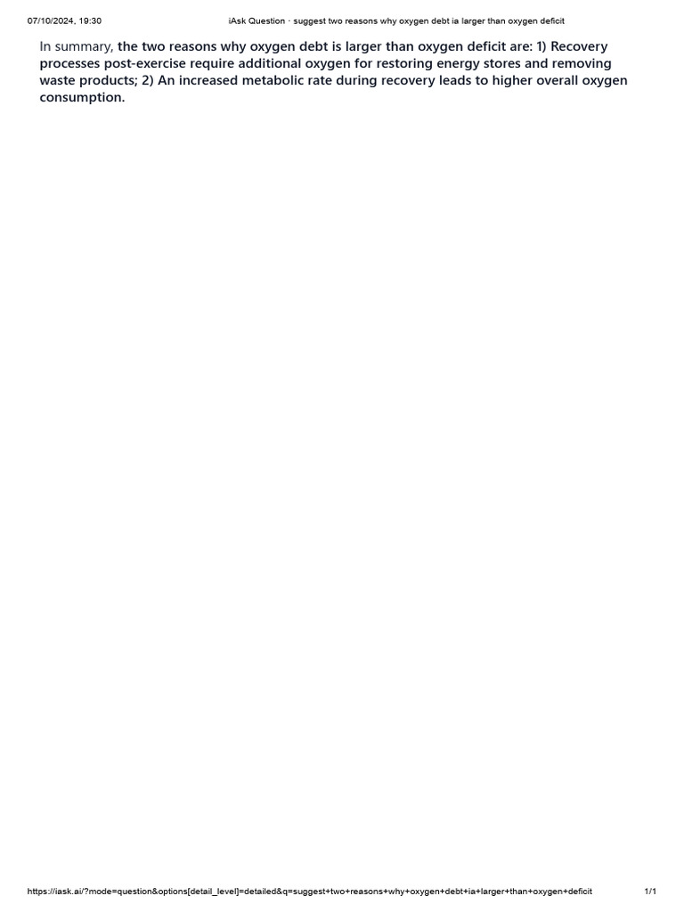 IAsk Question Suggest Two Reasons Why Oxygen Debt Ia Larger Than Oxygen ...