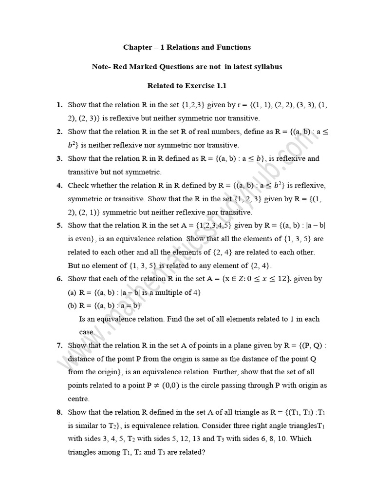1.relations and Functions NCERT Important Questions | PDF