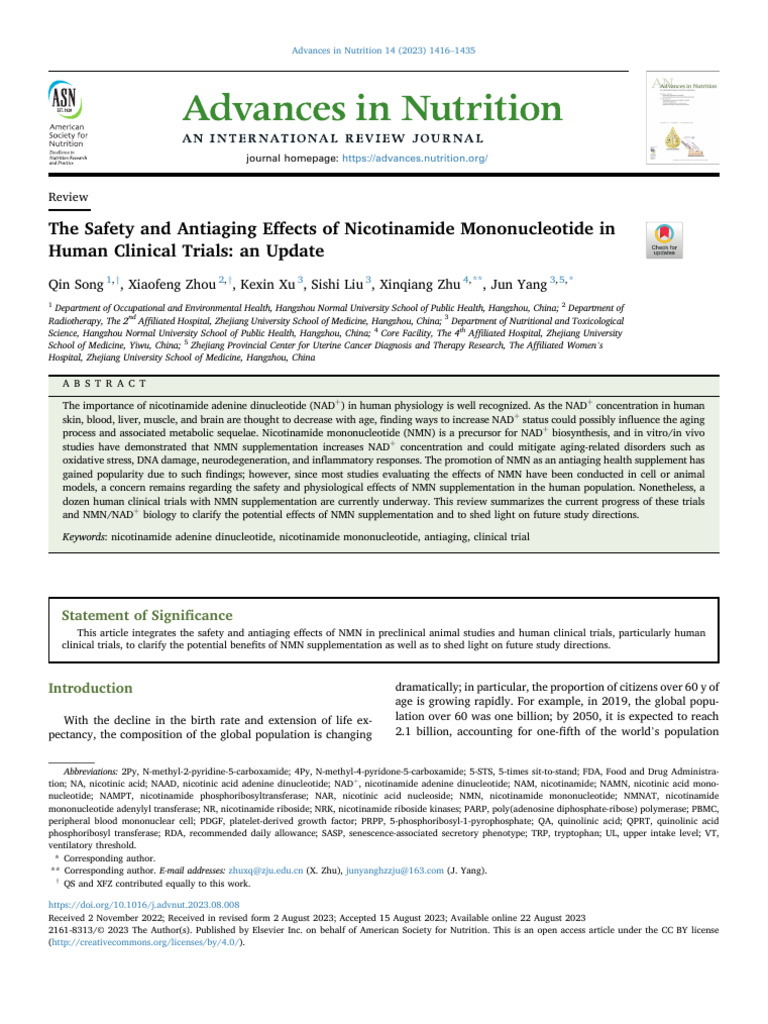 The Safety and Antiaging Effects of Nicotinamide Mononucleotide in Human Clinical Trials- an ...