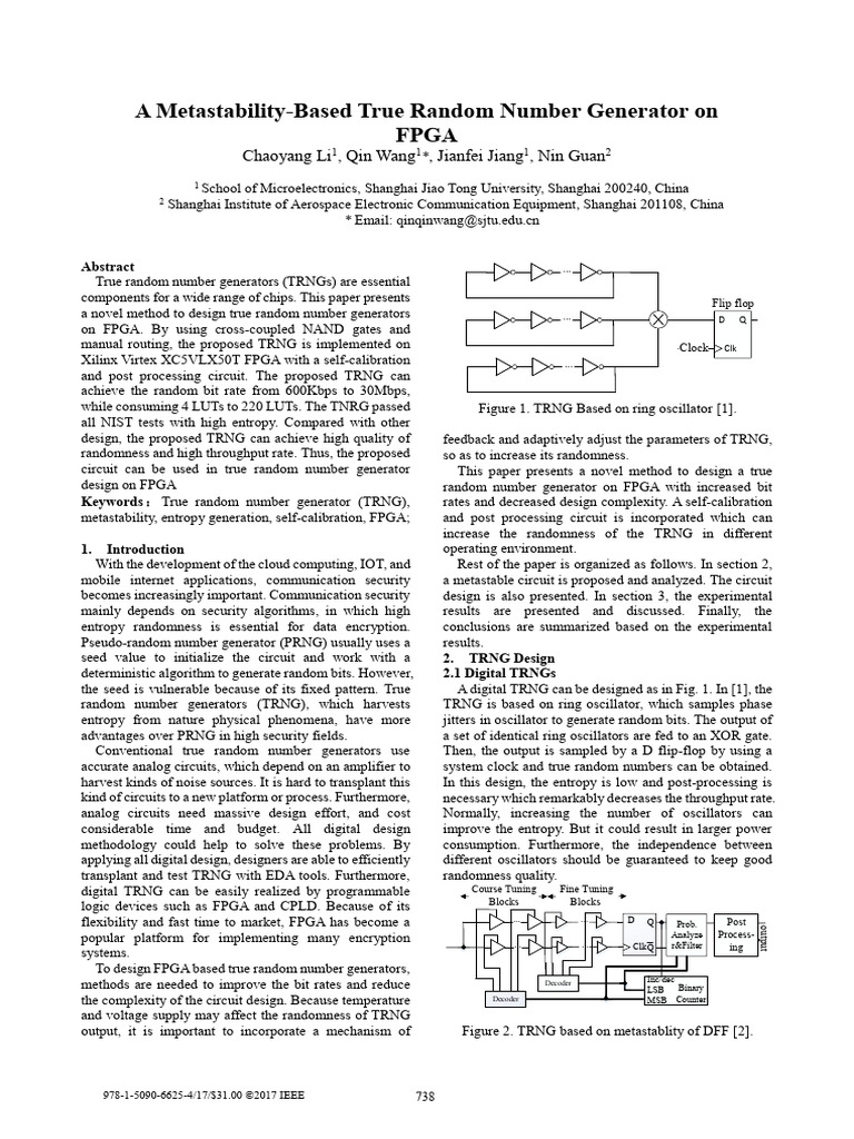 A Metastability-Based True Random Number Generator On FPGA | PDF