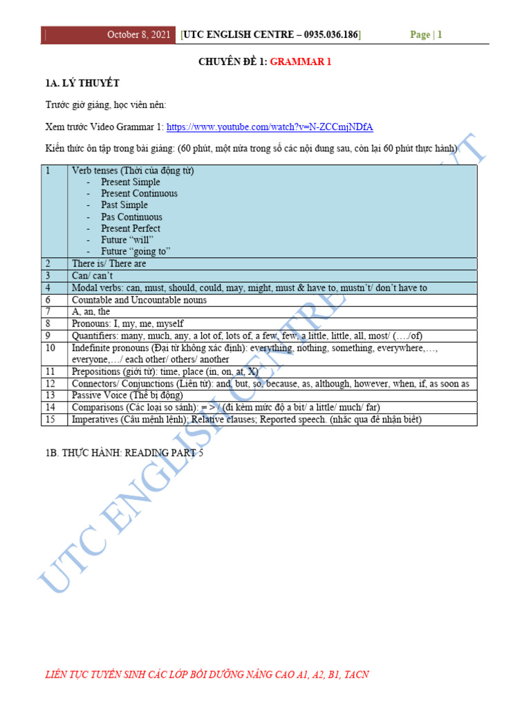 Handout 1A - Grammar 1 | PDF