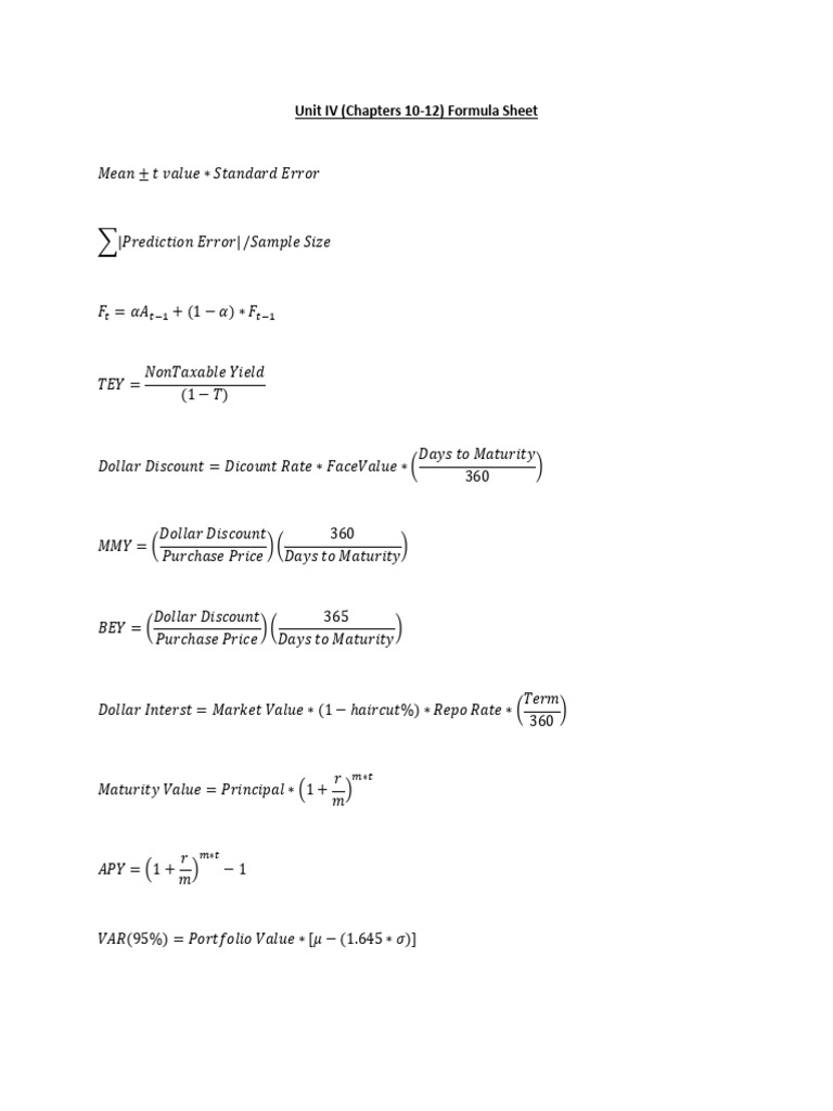 Unit IV Formula Sheet | PDF