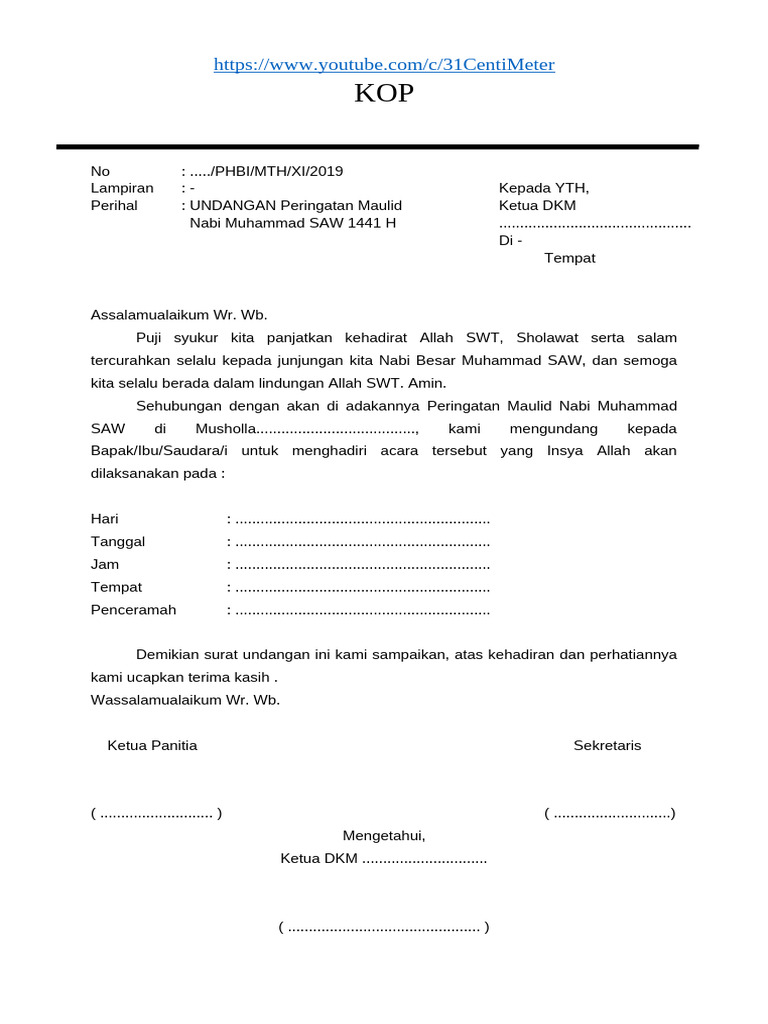 Undangan Maulid 2019 Untuk Ketua DKM | PDF