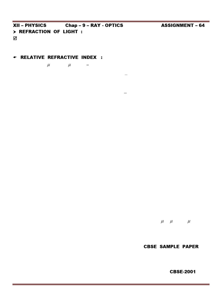 9 - 2024 - RAY OPTICS - ASSIGNMENT - 64 - PDF | PDF