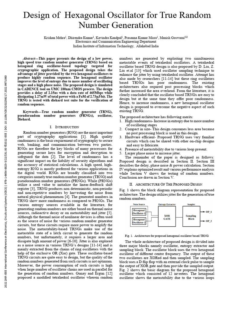 Design of Hexagonal Oscillator For True Random Number Generation | PDF