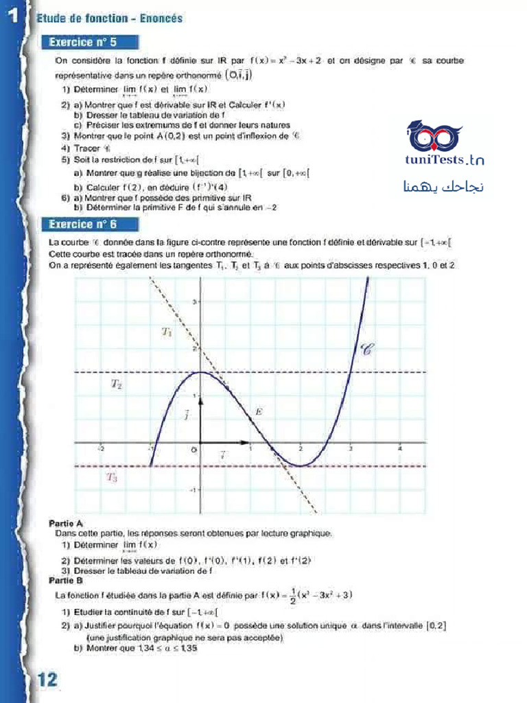 Serie - D - Exercices - Bac-Maths-Etude de Fonction . | PDF