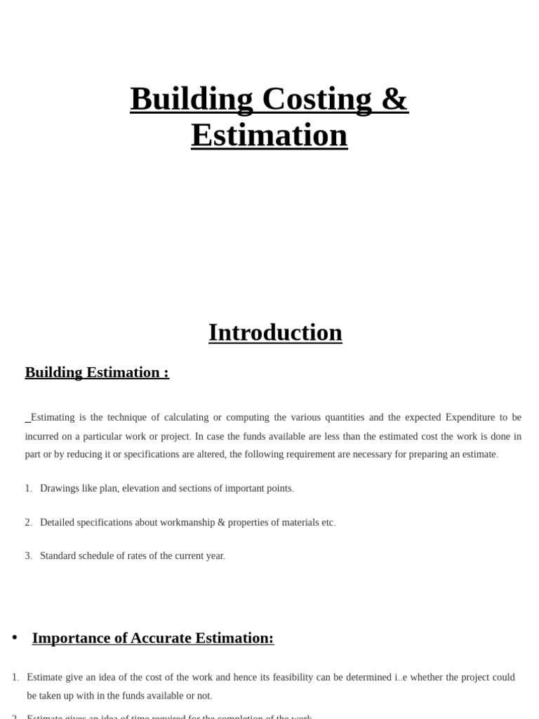 Building Costing & Estimation 2 (1) Ammu | PDF