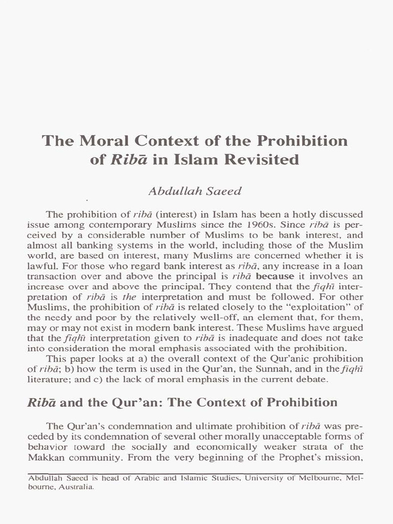 AJISS 12!4!4 Article 3 The Moral Context of The Prohibition Abdullah Saeed | PDF