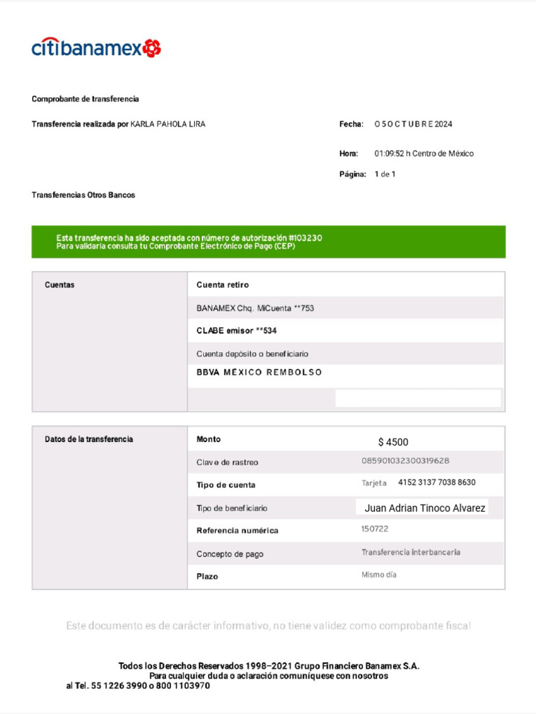 Comprobante City BANAMEX | PDF