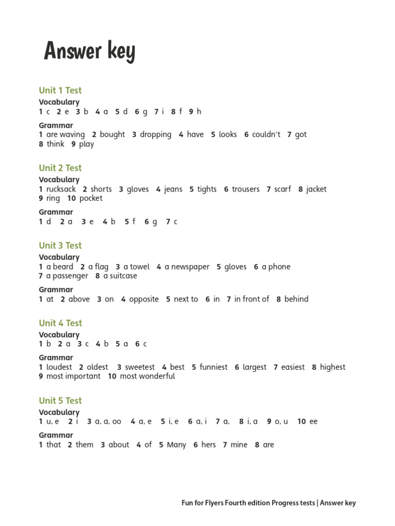 Flyers Progress Tests - Key | PDF