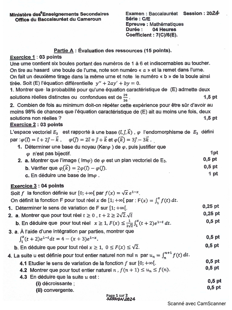 Maths Bac C-E 2024 | PDF