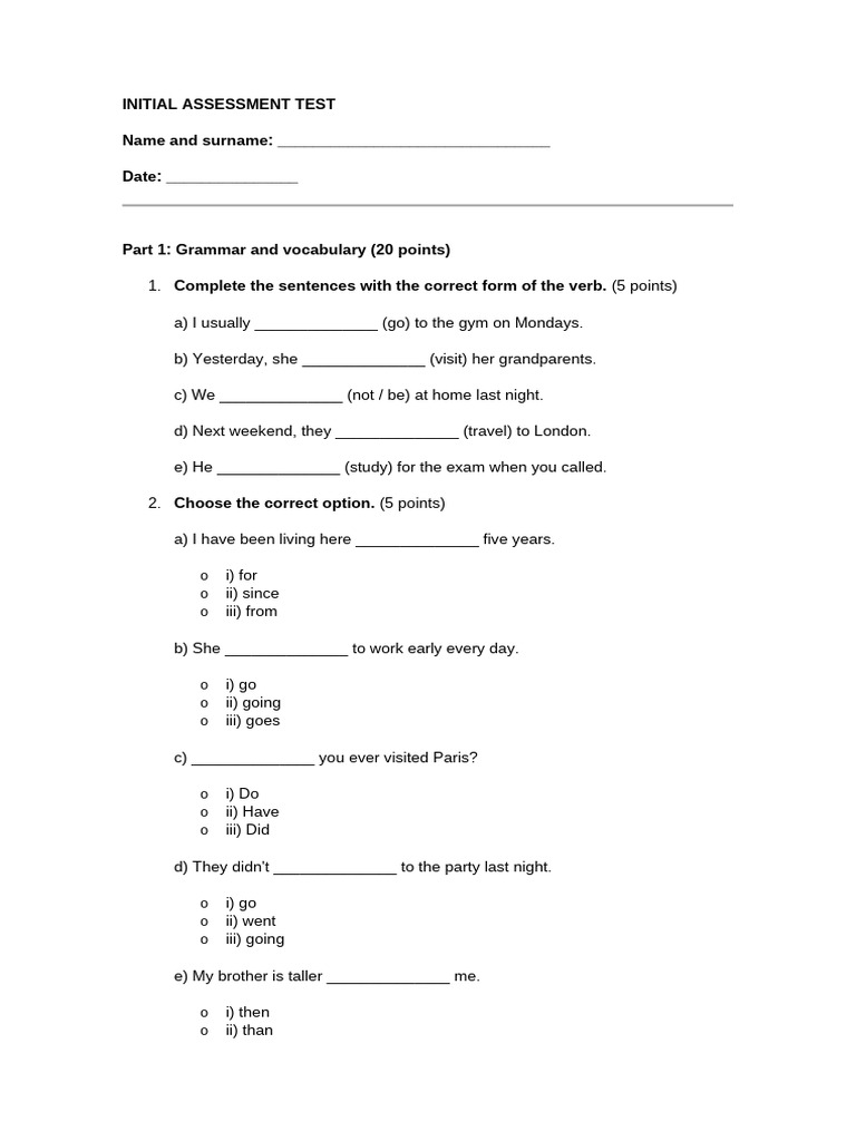 Initial Assessment Test | PDF
