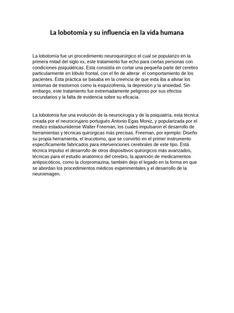 La Lobotomía y Su Influencia | PDF