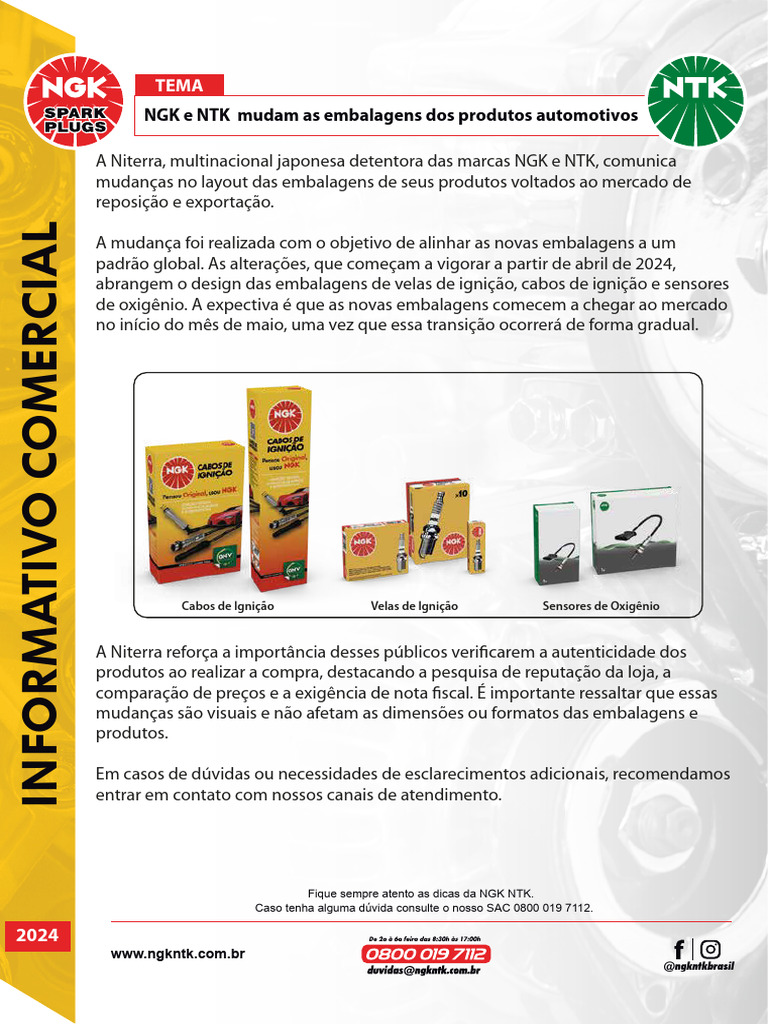 Alteracao de Embalagem Linha NGK NTK - Reduzido | PDF