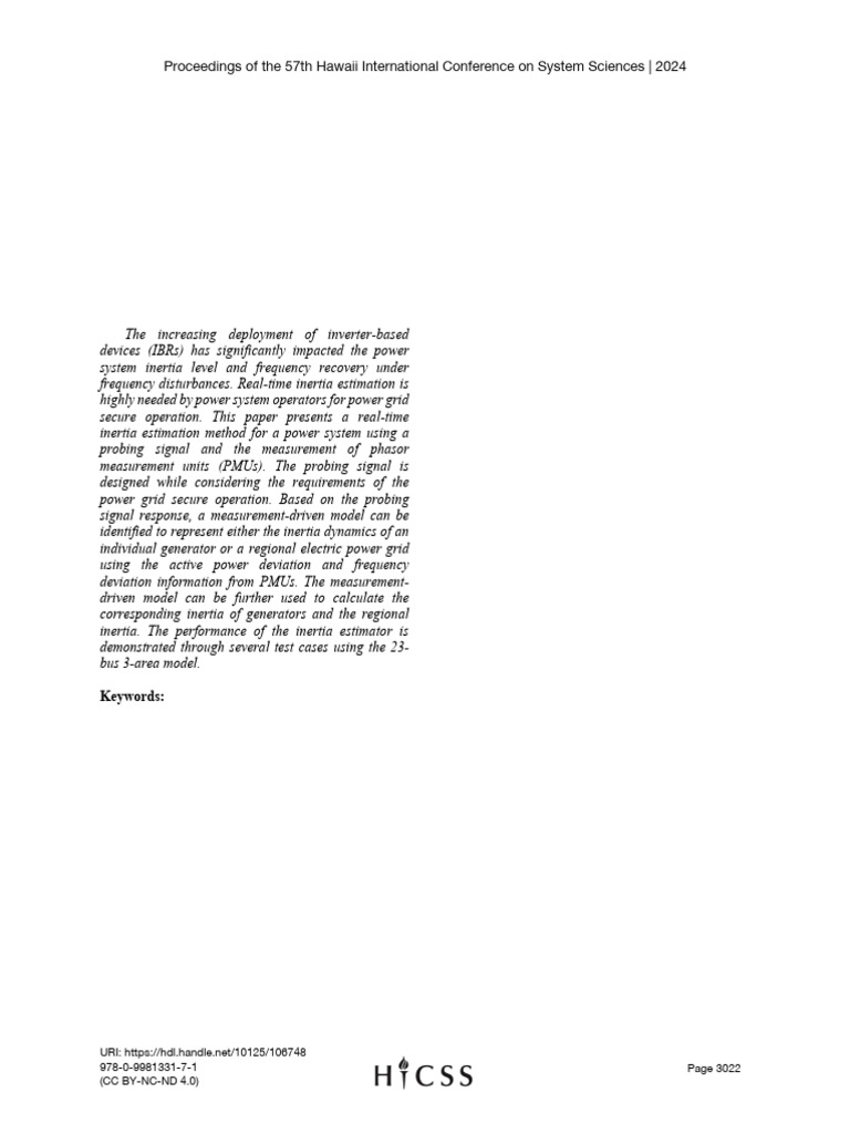 Real Time Inertia Estimation Using Probing Method And Pmu Measurement Pdf