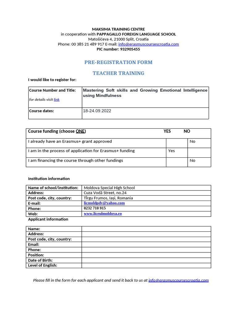 Pre Registration Form TTC 2022 | PDF