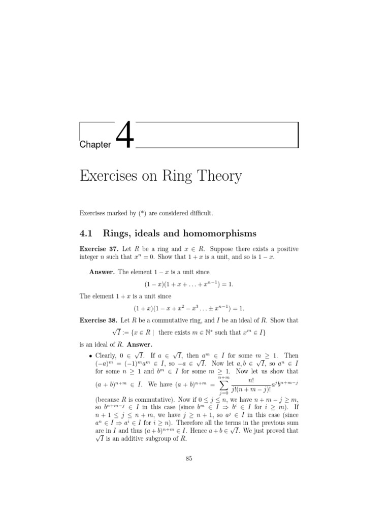 Exercises On Ring Theory | PDF