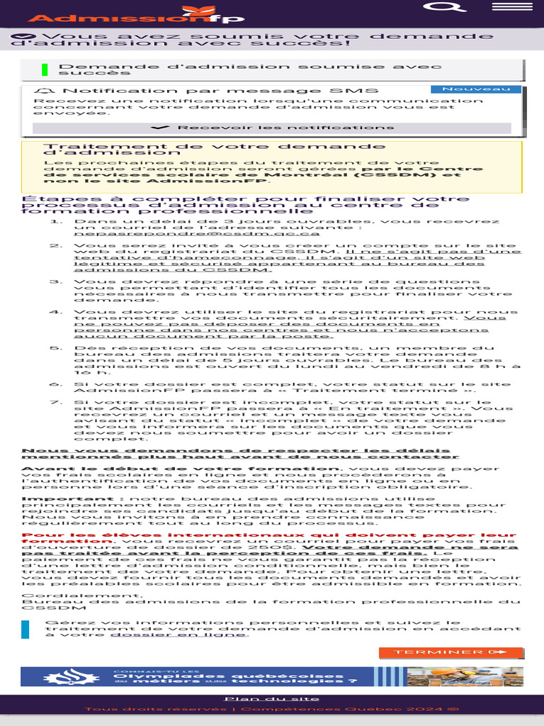 Vous Avez Soumis Votre Demande D'admission Avec Succès! AdmissionFP | PDF