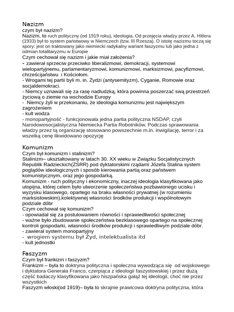 Historia - Faszyzm, Komunizm i Nazizm bb (1) | PDF