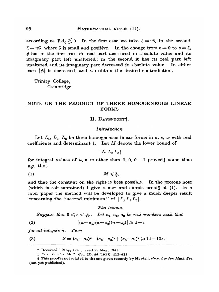 Davenport. Note On The Product of Three Homogeneous Linear Forms - JLMS ...