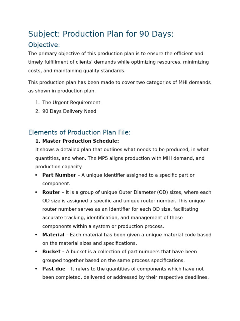 Summary of Production Plan File | PDF
