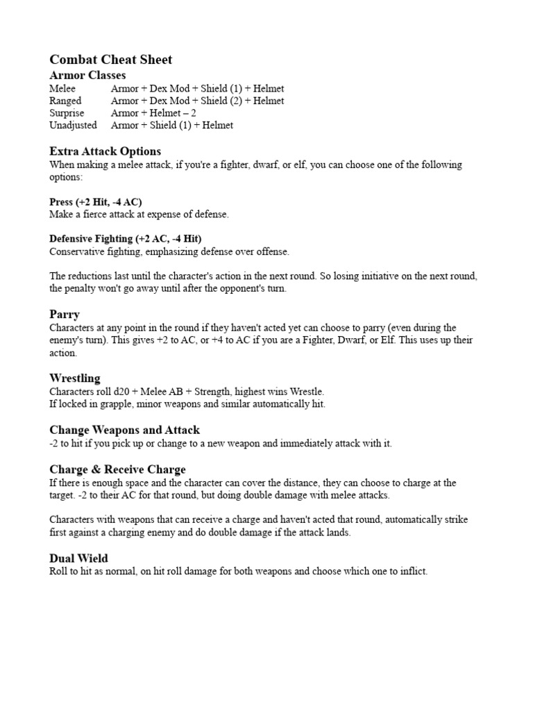 LOTFP Combat Sheet v3 | PDF