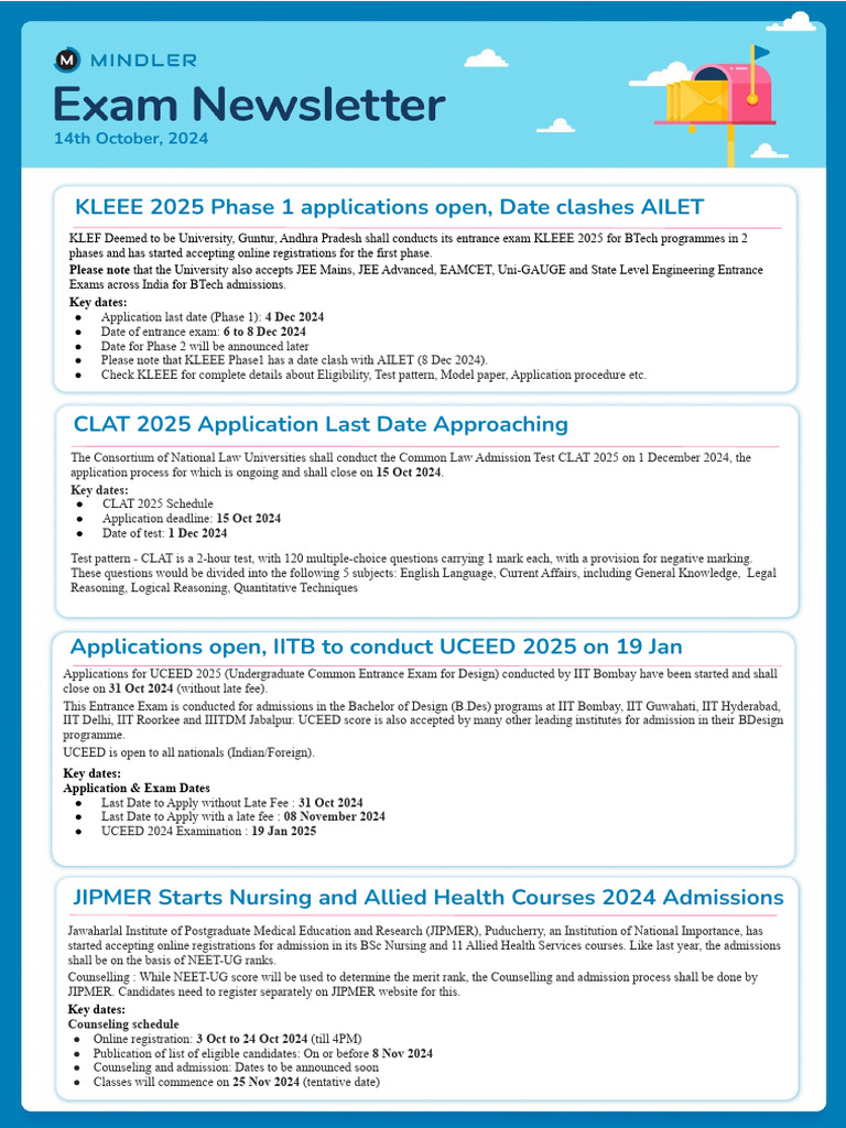 Mindler Exam Newsletter 14th October, 2024 | PDF | University And ...