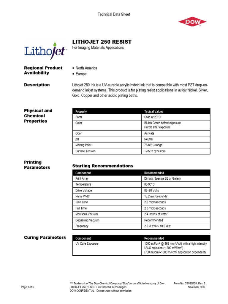 Lithojet 250 Technical Data Sheet | PDF