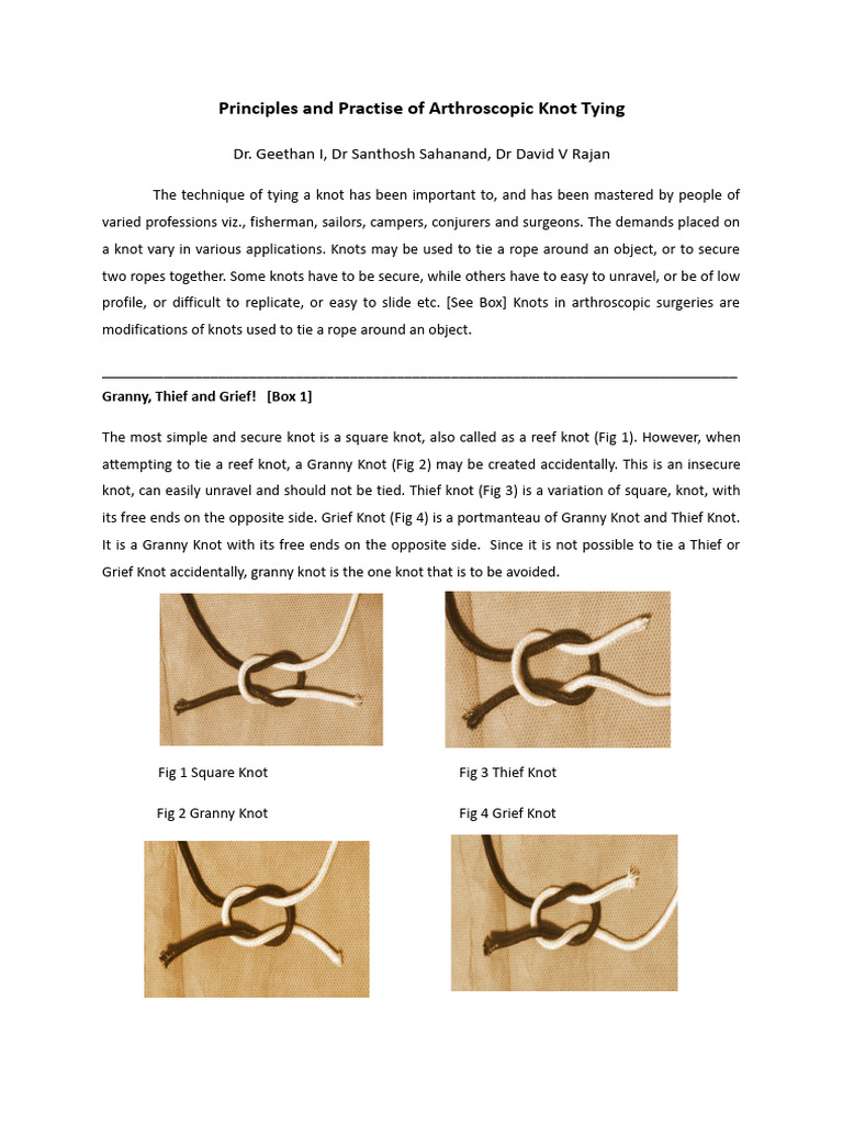Principles and Practise of Arthroscopic Knot Tying | PDF | Knot ...