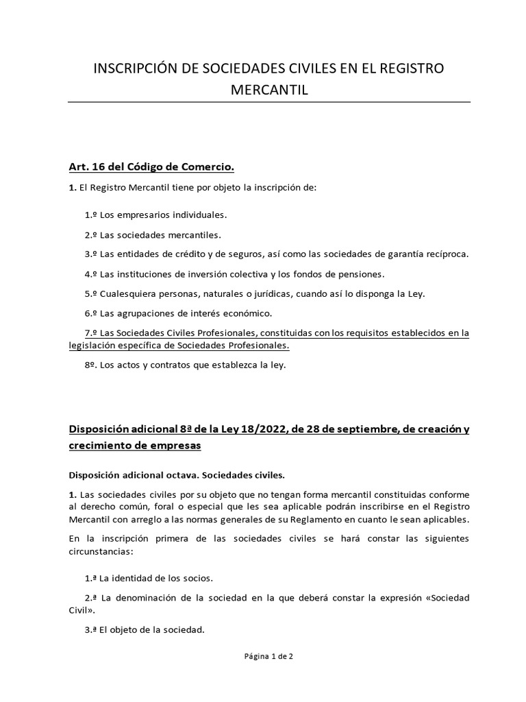 Zz-3a - INSCRIPCIÓN DE SOCIEDADES CIVILES EN EL REGISTRO MERCANTIL | PDF