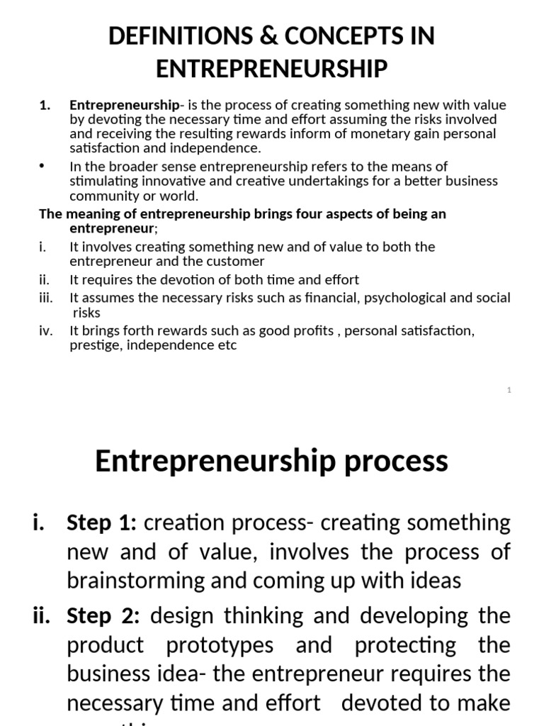 LESSON 1 - DEFINITIONS & CONCEPTS IN ENTREPRENEURSHIP Revised | PDF ...