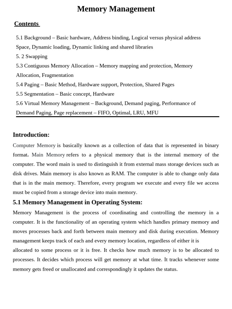 OS - Unit5 - Memorymanagement - Notes | PDF | Process (Computing ...
