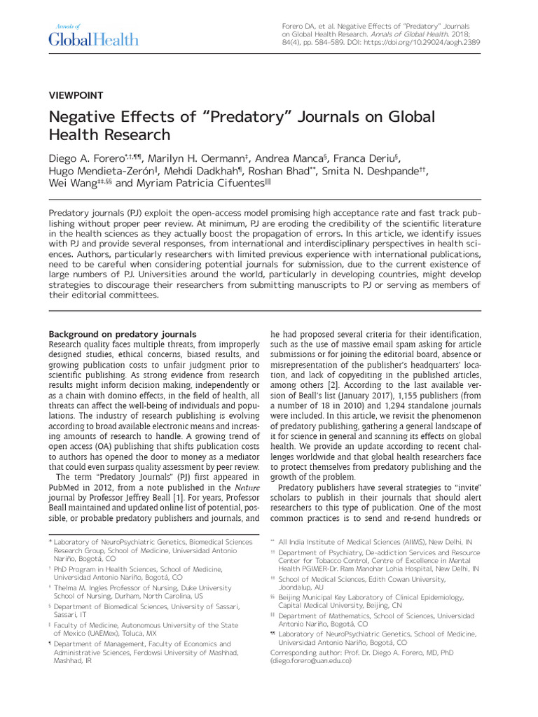 Negative Effects of "Predatory" Journals | PDF