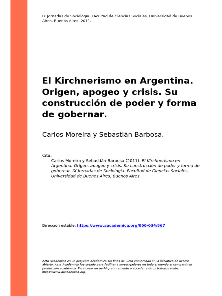Carlos Moreira y Sebastián Barbosa (2011) - El Kirchnerismo en ...