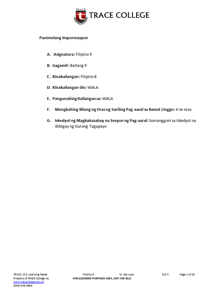 SLP 3 - Filipino 9 | PDF