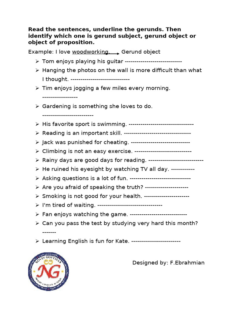 Gerund Grammar Drills - 76440 | PDF