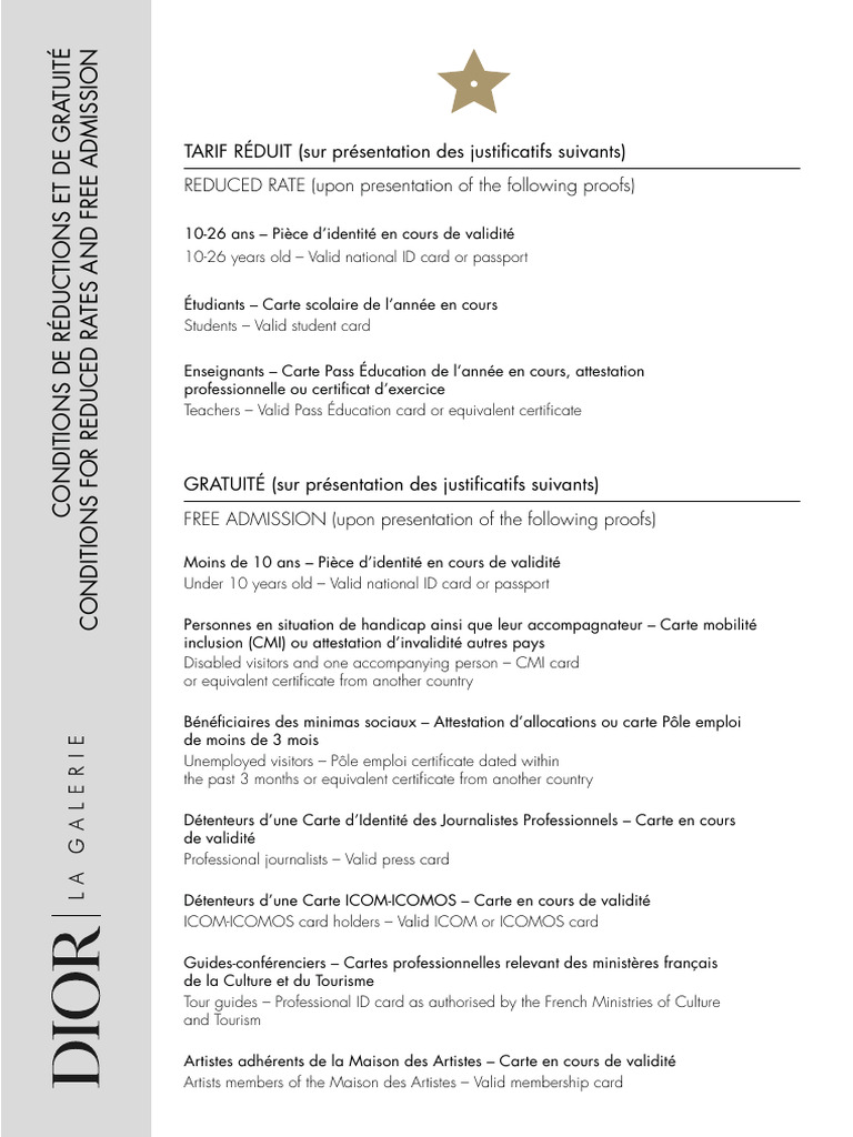 GALERIE_DIOR_TARIFS_ET_JUSTIFICATIFS_2024 (1) | PDF