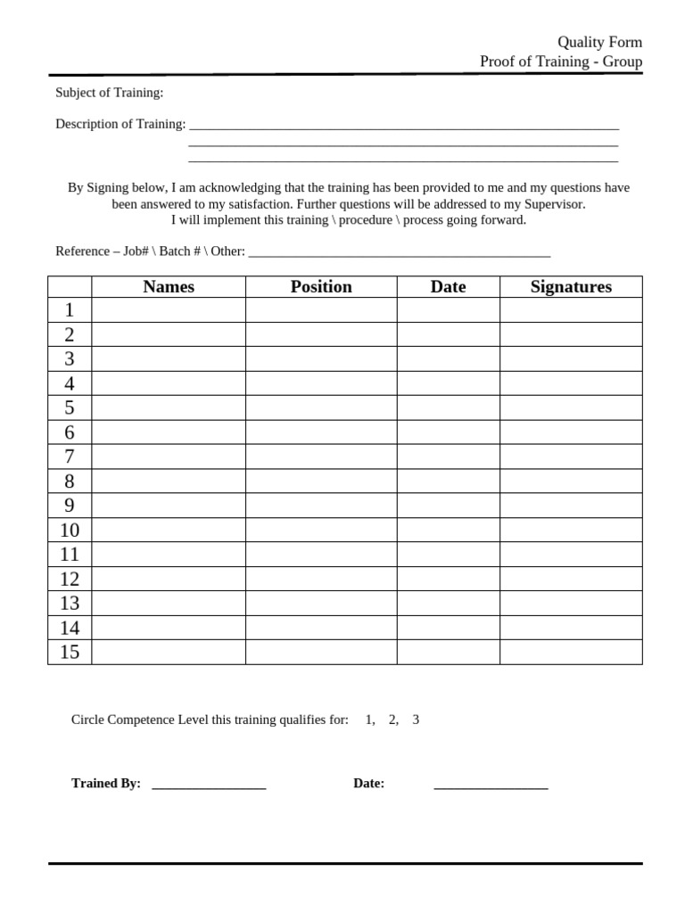 Rev. 3 Proof of Training Attendance - Group | PDF